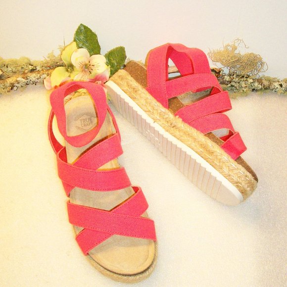 True Craft | Shoes | True Craft 85m Coral Red Fabric Jute Platform ...